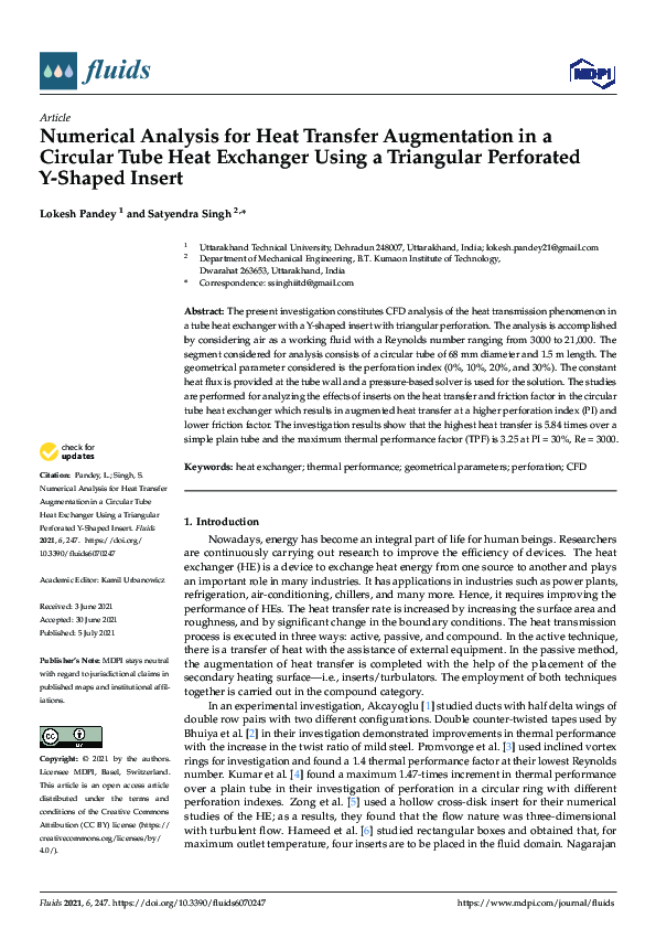 (PDF) Numerical Analysis for Heat Transfer Augmentation in a Circular ...