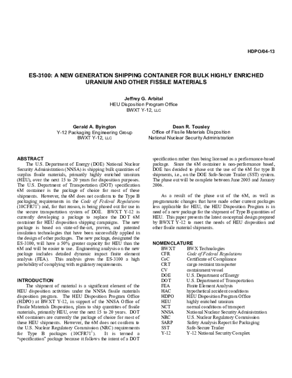 (PDF) ES-3100: A New Generation Shipping Container for Bulk Highly ...