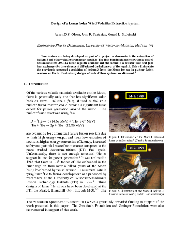 (PDF) Design of a Lunar Solar Wind Volatiles Extraction System