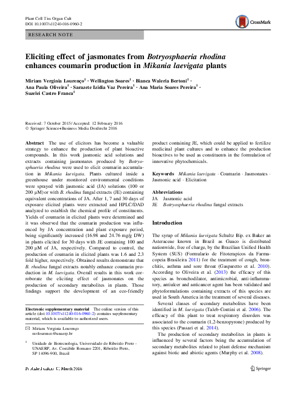 (PDF) Eliciting effect of jasmonates from Botryosphaeria rhodina ...