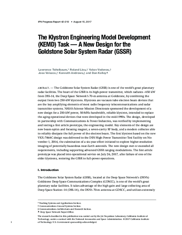 (PDF) The Klystron Engineering Model Development ( KEMD ) Task — A New ...