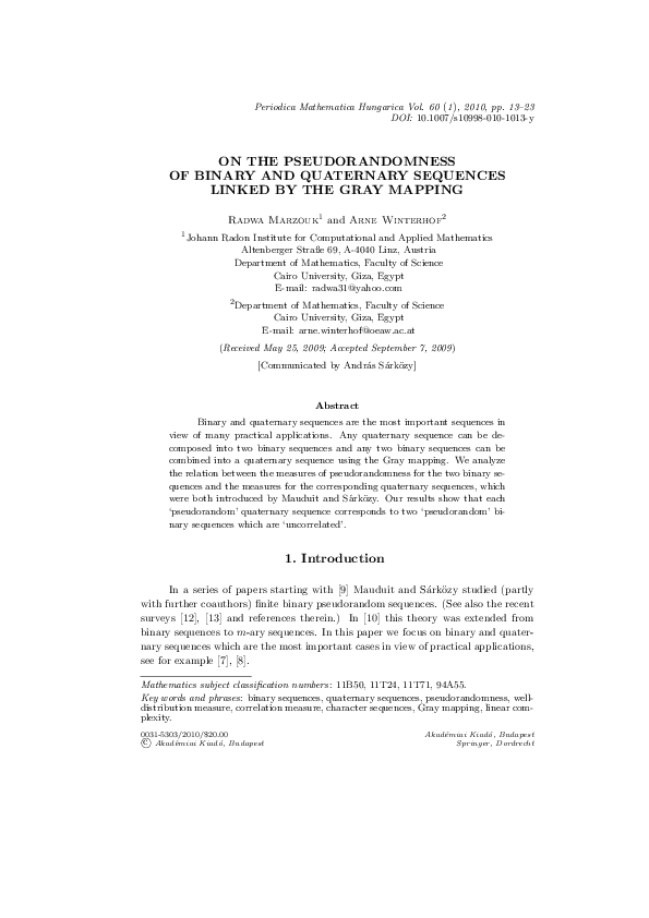 (PDF) On the pseudorandomness of binary and quaternary sequences linked ...