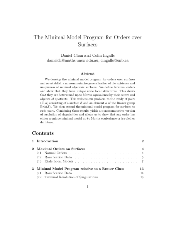 (PDF) The minimal model program for orders over surfaces