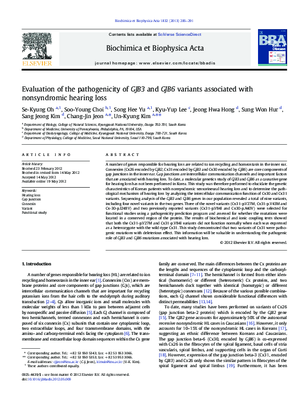 (PDF) Evaluation of the pathogenicity of GJB3 and GJB6 variants ...