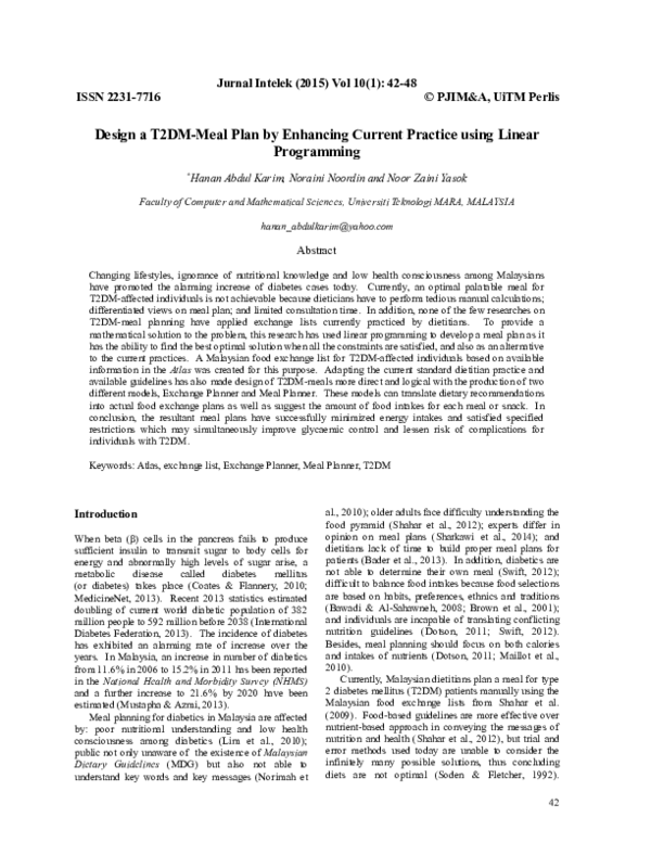 (PDF) Design a T2DM-Meal Plan by Enhancing Current Practice using ...