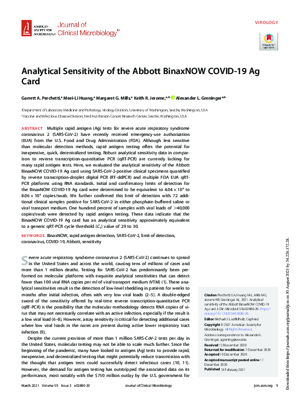 (PDF) Analytical Sensitivity of the Abbott BinaxNOW COVID-19 Ag Card