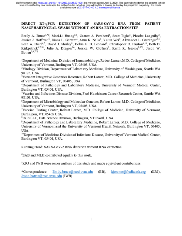 (PDF) Direct RT-qPCR detection of SARS-CoV-2 RNA from patient ...