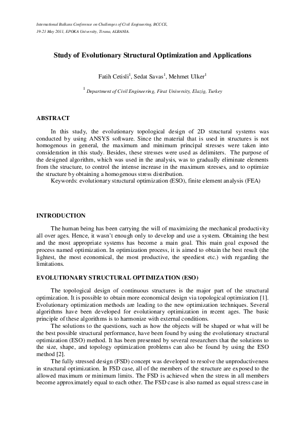 (PDF) Study of evolutionary structural optimization and applications