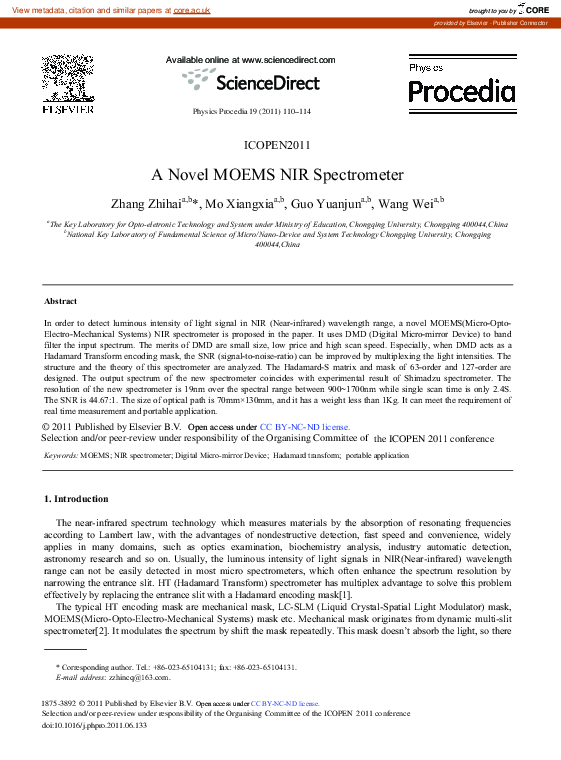 (PDF) A Novel MOEMS NIR Spectrometer