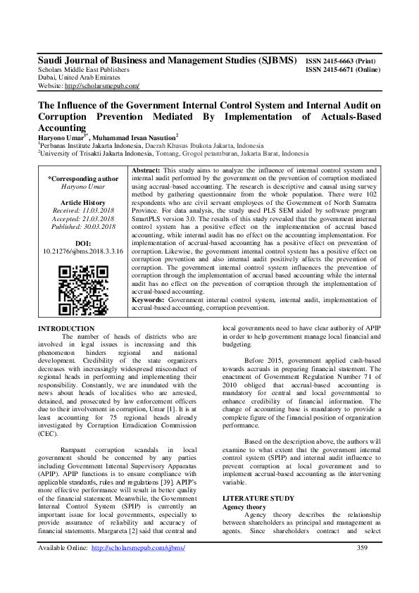 (PDF) The Influence of the Government Internal Control System and Internal Audit on Corruption ...