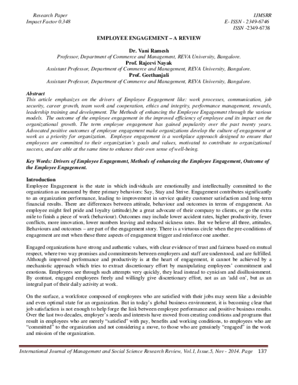 (PDF) Employee Engagement-A Review