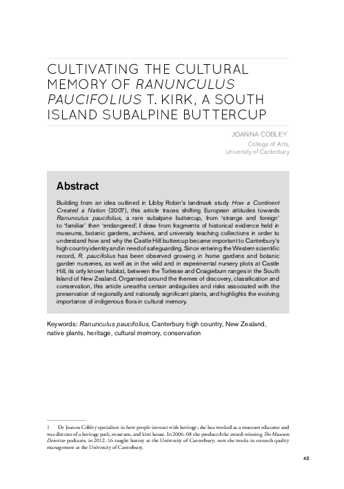 (PDF) Cultivating the cultural memory of Ranunculus paucifolius T. Kirk ...