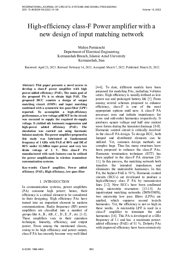 (PDF) High-efficiency Class-F Power Amplifier with a New Design of Input Matching Network ...