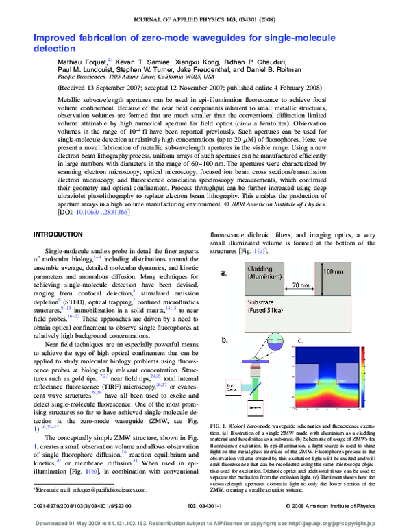 (PDF) Improved fabrication of zero-mode waveguides for single-molecule ...