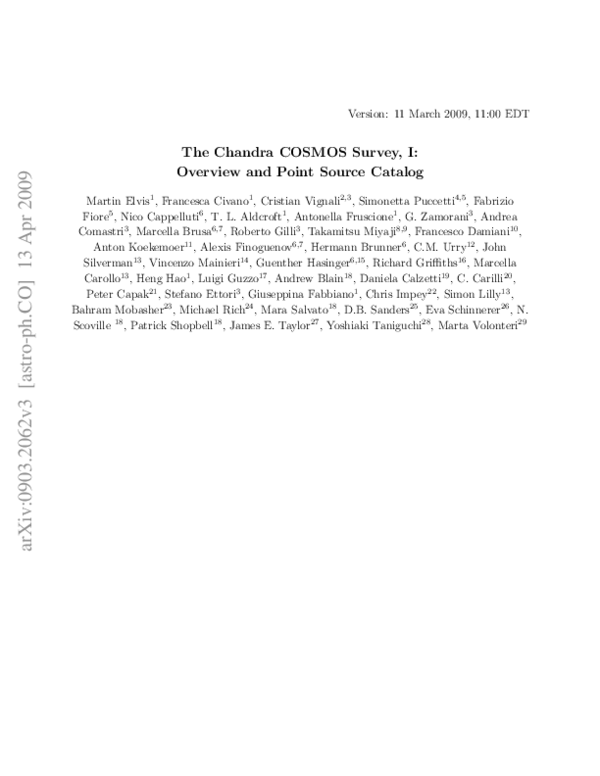 (PDF) Chandra COSMOS Survey: Overview and Point Source Catalog
