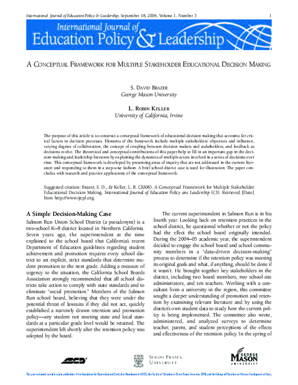 (PDF) A Conceptual Framework for Multiple Stakeholder Educational Decision Making