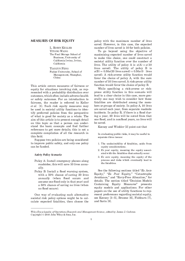 (PDF) Measures of Risk Equity