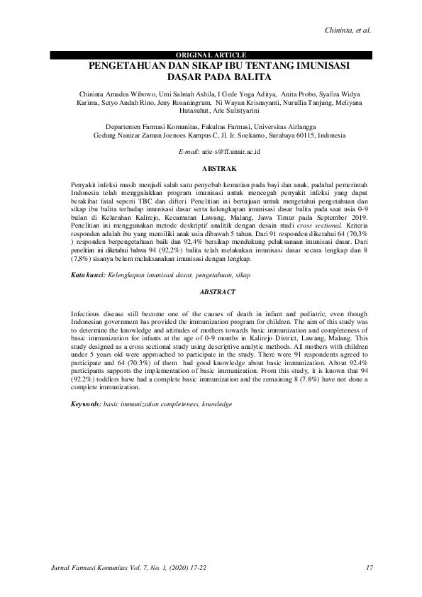 (PDF) Pengetahuan Dan Sikap Ibu Tentang Imunisasi Dasar Pada Balita | Anita Probo - Academia.edu