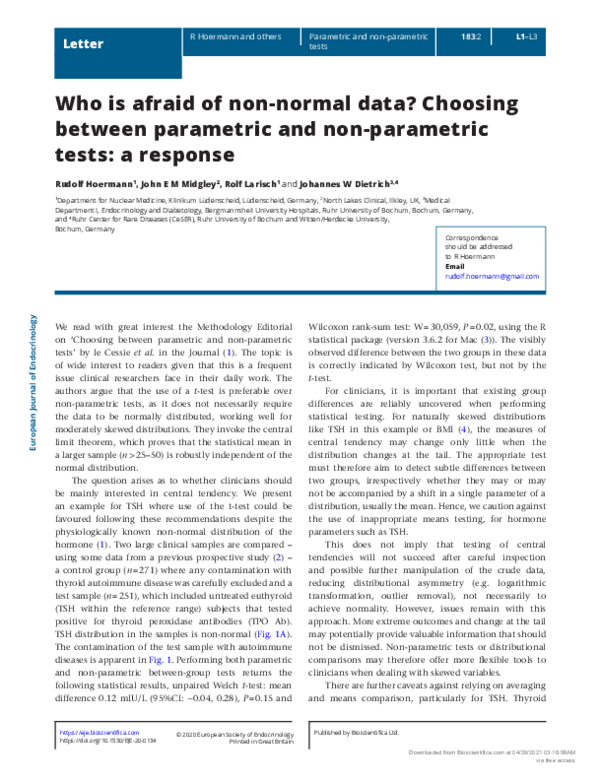 (PDF) Who is afraid of non-normal data? Choosing between parametric and ...