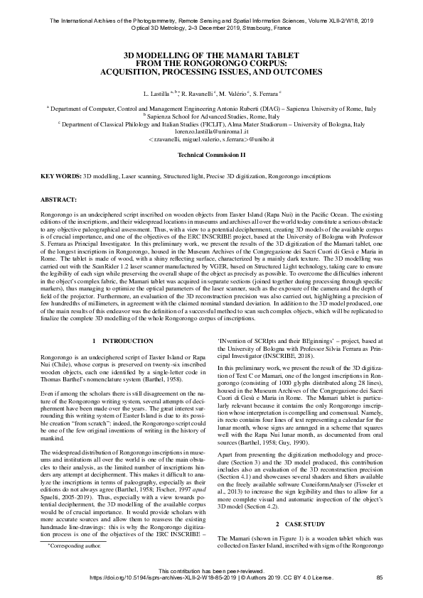 (PDF) 3D Modelling of the Mamari Tablet from the Rongorongo Corpus ...