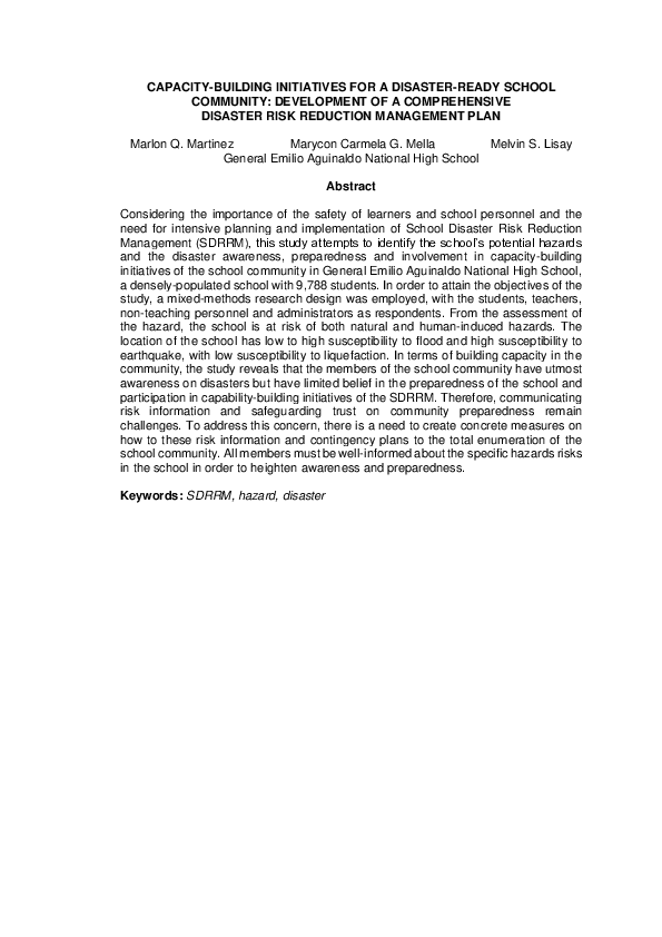 (PDF) Capacity-Building Initiatives for a Disaster-Ready School ...