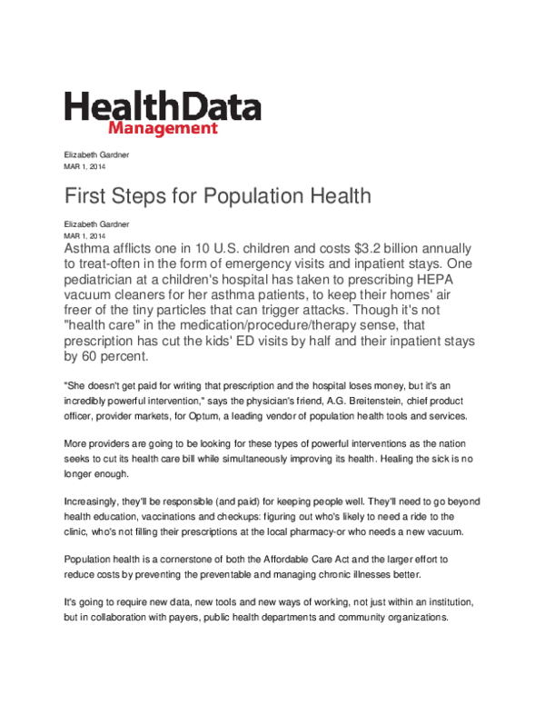(PDF) First steps for population health