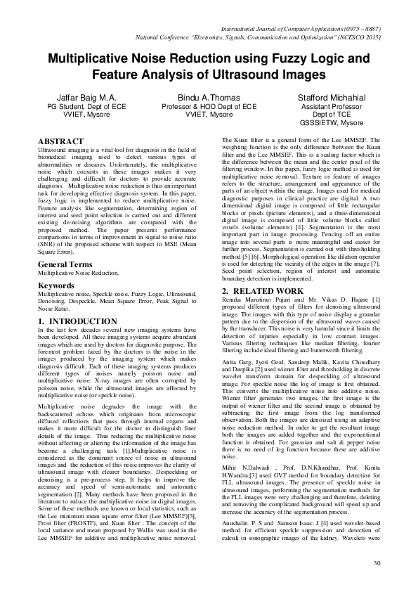 Pdf Multiplicative Noise Reduction Using Fuzzy Logic And Feature