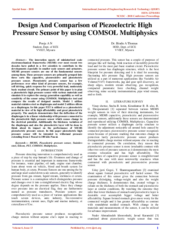 (PDF) Design And Comparison of Piezoelectric High Pressure Sensor by using COMSOL Multiphysics