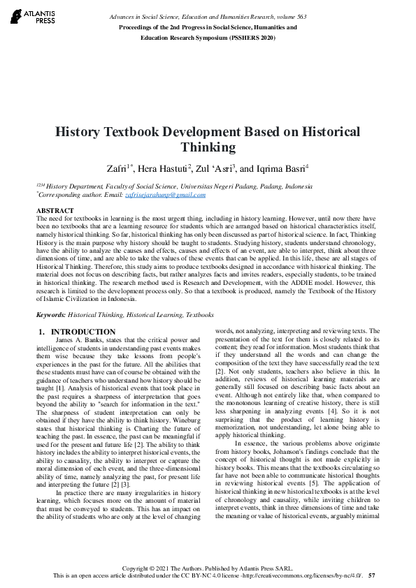 (PDF) History Textbook Development Based on Historical Thinking