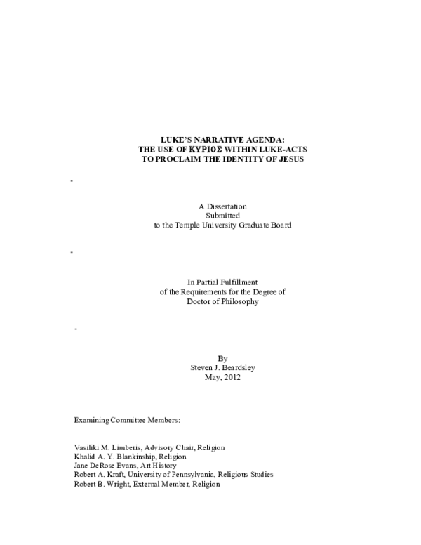 (PDF) LUKE'S NARRATIVE AGENDA: THE USE OF KURIOS WITHIN LUKE-ACTS TO ...