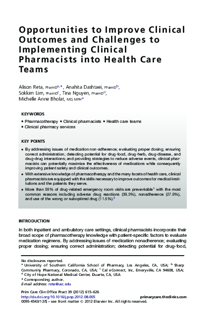(PDF) Opportunities to Improve Clinical Outcomes and Challenges to ...