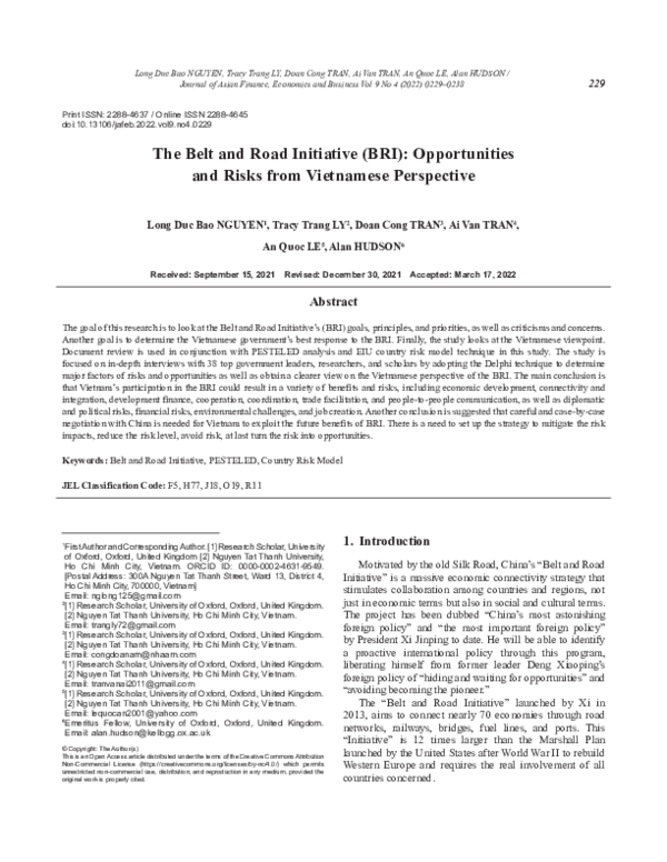 (PDF) The Belt and Road Initiative (BRI): Opportunities and Risks from ...
