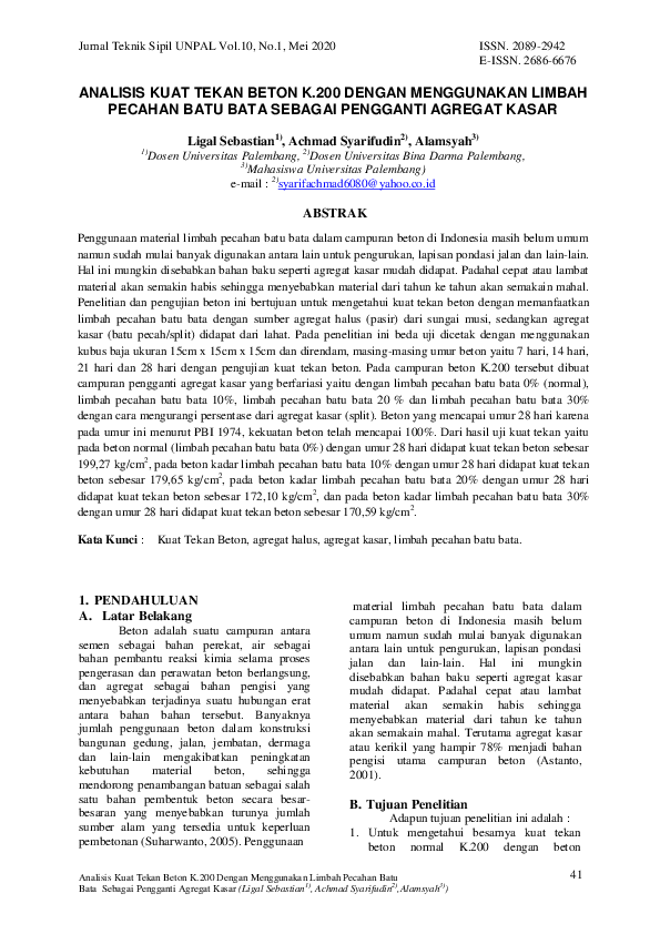 (PDF) Analisis Kuat Tekan Beton K.200 Dengan Menggunakan Limbah Pecahan Batu Bata Sebagai ...
