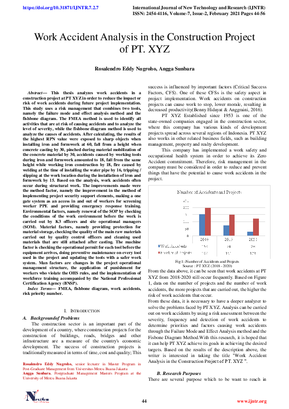 (PDF) Work Accident Analysis in the Construction Project of PT. XYZ