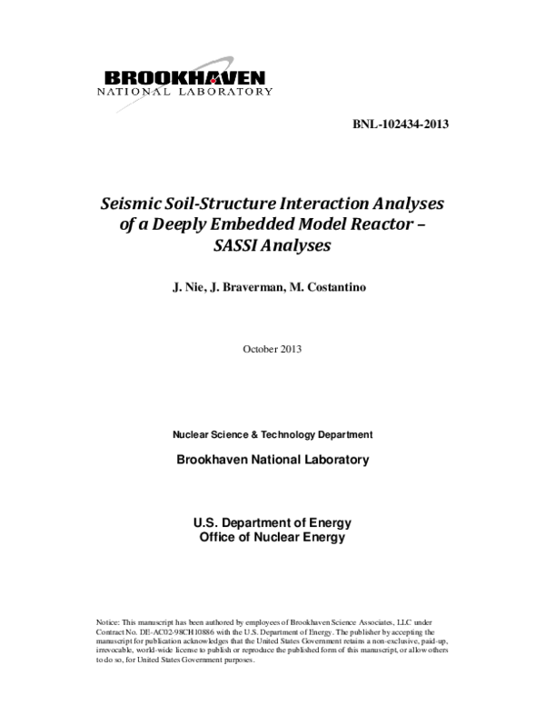 (PDF) Seismic Soil-Structure Interaction Analyses of a Deeply Embedded Model Reactor ? SASSI ...