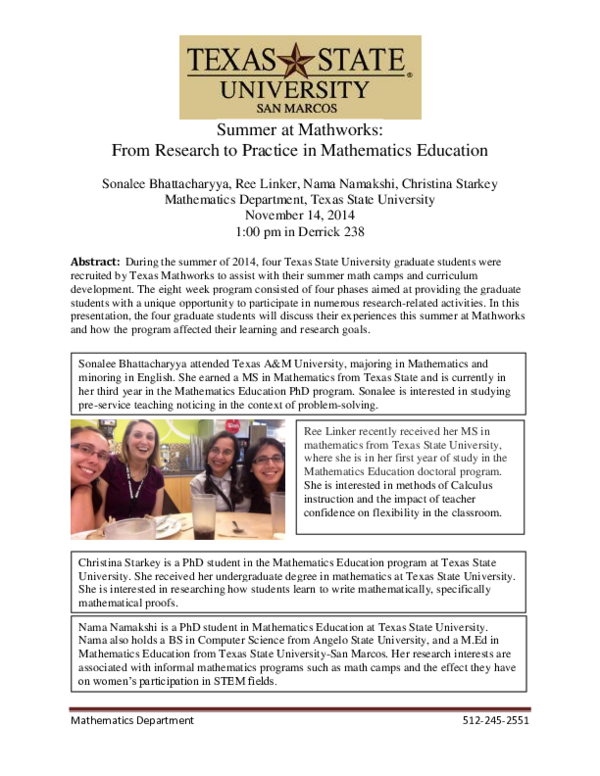(PDF) Summer at Mathworks: From Research to Practice in Mathematics ...