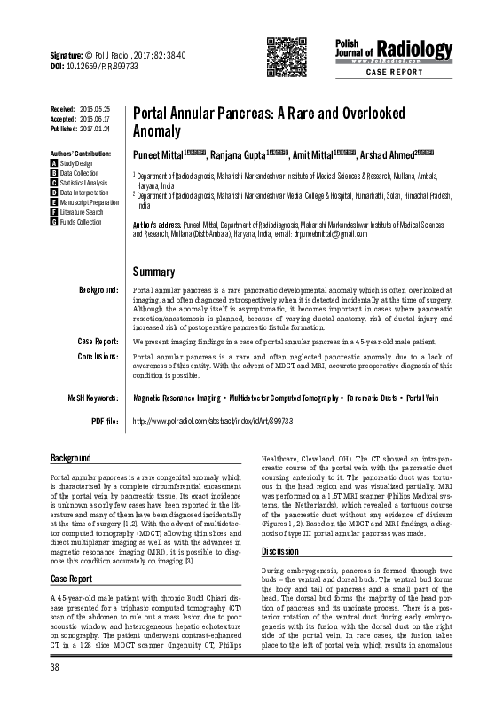 (PDF) Portal Annular Pancreas: A Rare and Overlooked Anomaly