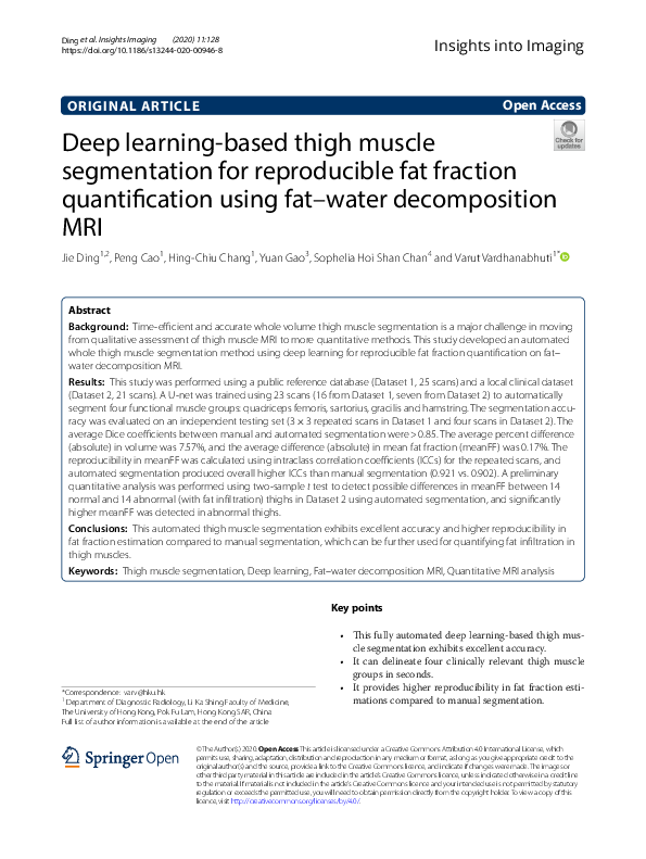 Pdf Deep Learning Based Thigh Muscle Segmentation For Reproducible