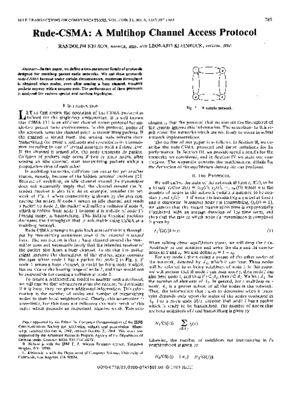 (PDF) Rude-CSMA: A Multihop Channel Access Protocol | Randolph Nelson - Academia.edu