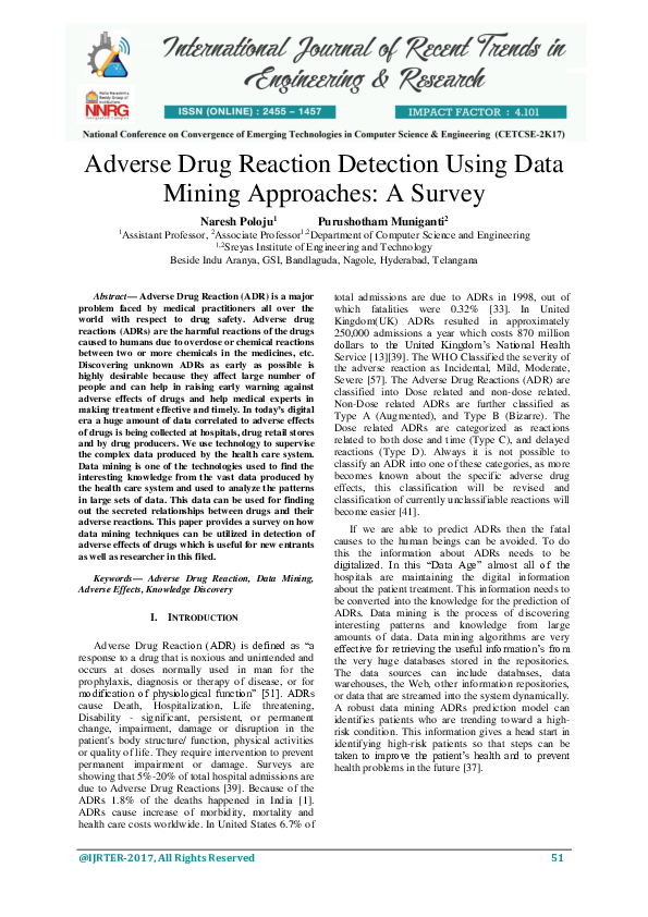 Pdf Adverse Drug Reaction Detection Using Data Mining Approaches A Survey
