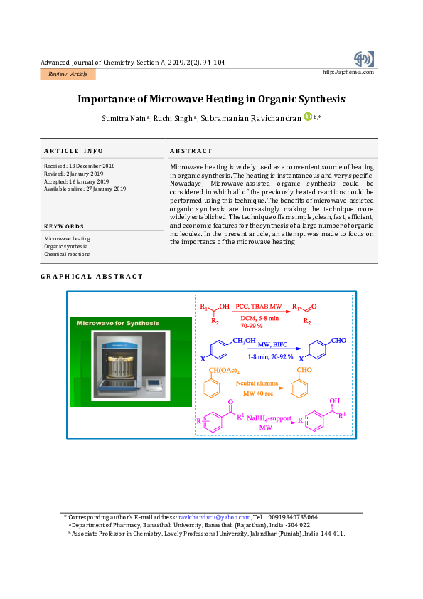 (PDF) Importance of Microwave Heating In Organic Synthesis
