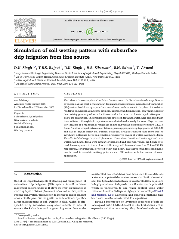(PDF) Simulation of soil wetting pattern with subsurface drip irrigation from line source