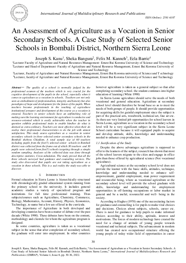 (PDF) An Assessment of Agriculture as a Vocation in Senior Secondary ...