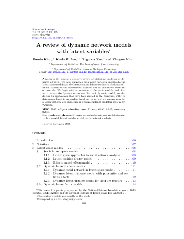 (PDF) A review of dynamic network models with latent variables