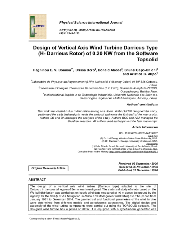 (PDF) Design of Vertical Axis Wind Turbine Darrieus Type (H- Darrieus ...