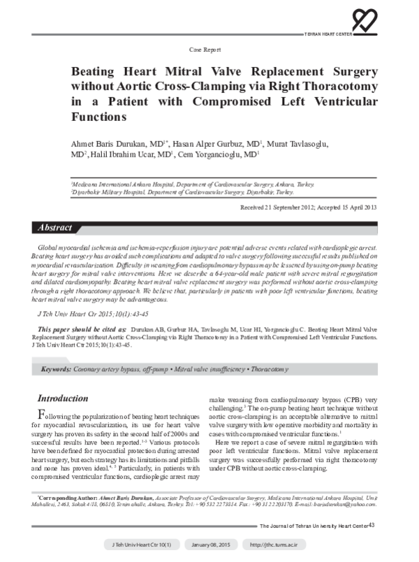 (PDF) Beating Heart Mitral Valve Replacement Surgery without Aortic ...