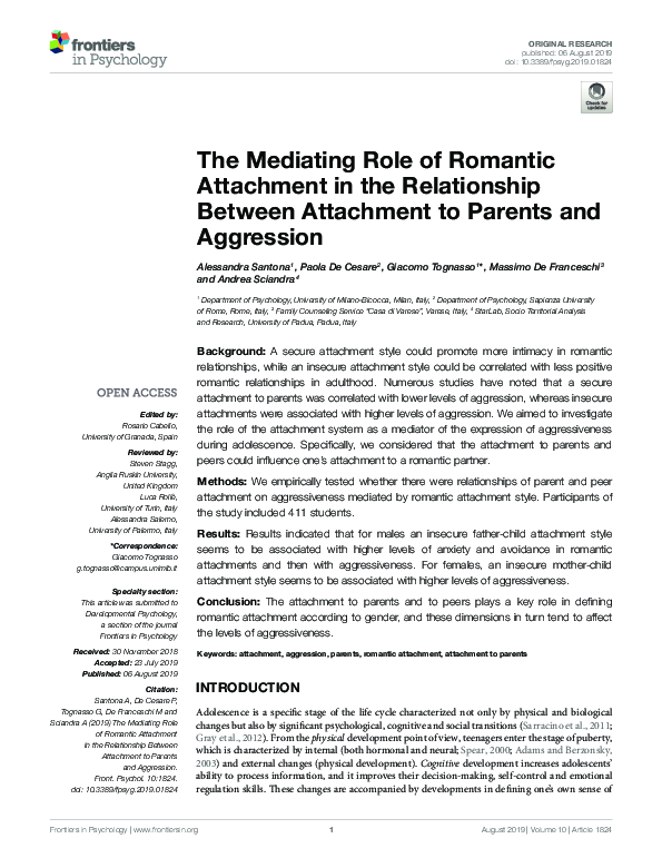 (PDF) The Mediating Role of Romantic Attachment in the Relationship Between Attachment to ...