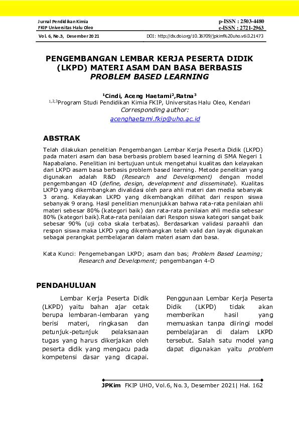 (PDF) Pengembangan Lembar Kerja Peserta Didik (LKPD)Pada Materi Asam Dan Basa Berbasis Problem ...