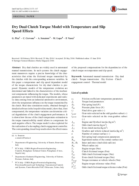 (PDF) Dry Dual Clutch Torque Model with Temperature and Slip Speed Effects