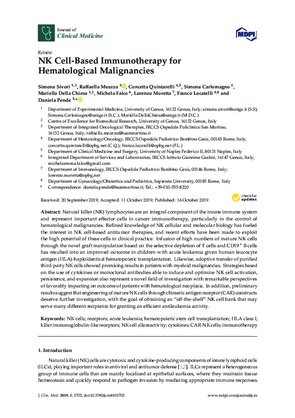 (PDF) NK Cell-Based Immunotherapy for Hematological Malignancies